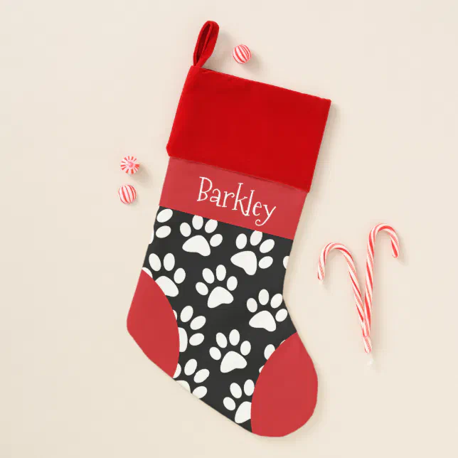 Personalized Dog Paw Print Christmas Christmas Stocking | Zazzle