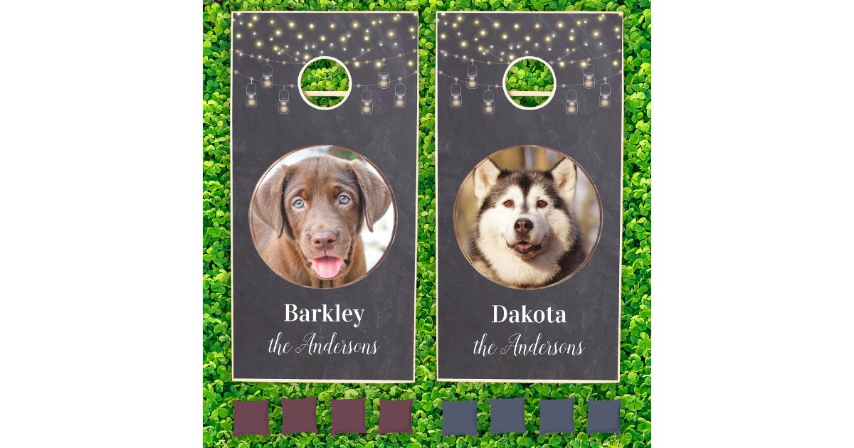 Personalized Dog Pet Photo String Lights Rustic Cornhole Set | Zazzle