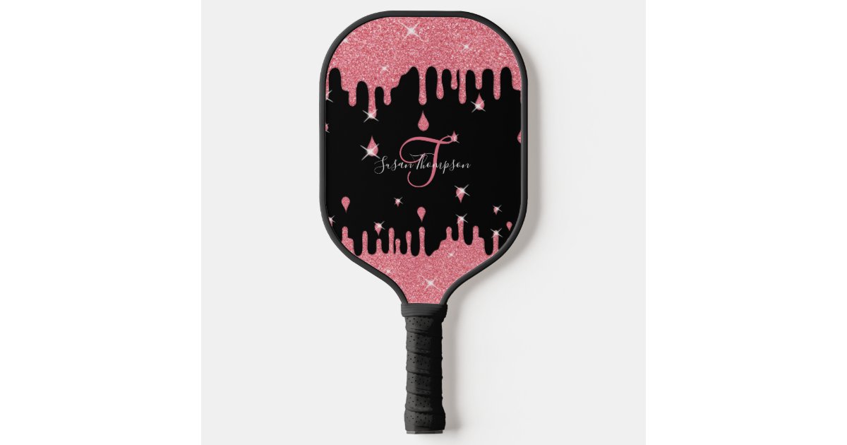 Personalized Dripping Pink Glitter Effect Sparkle Pickleball Paddle ...