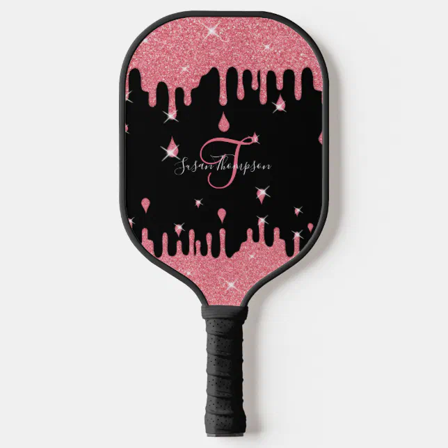 Personalized Dripping Pink Glitter Effect Sparkle Pickleball Paddle ...