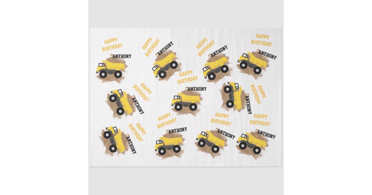Personalized Dump Truck Construction Mud Boys Name Tissue Paper | Zazzle
