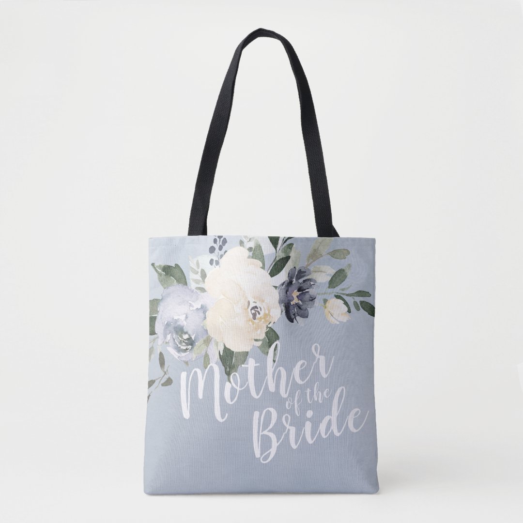Personalized dusty blue floral mother of the bride tote bag | Zazzle