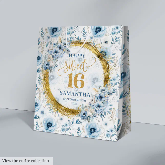 Personalized Dusty Blue Sweet Sixteen Glitter Bags | Zazzle