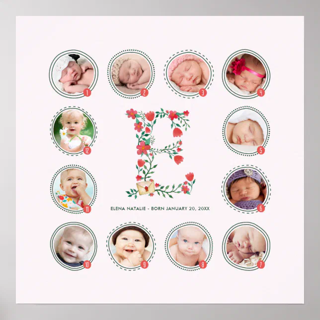 Personalized E Name First Year Collage Keepsake Poster | Zazzle