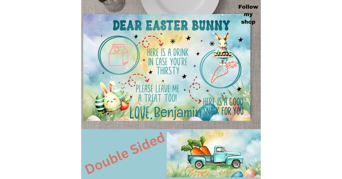 Personalized Easter Bunny Treat Double Sided Placemat | Zazzle