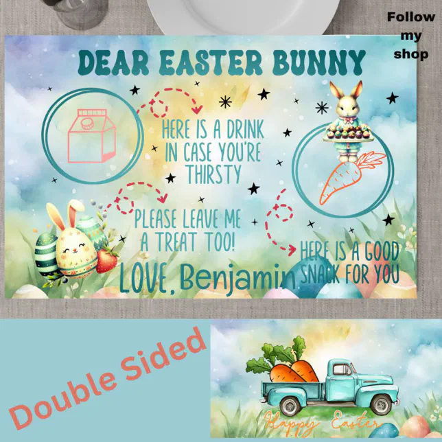 Personalized Easter Bunny Treat Double Sided Placemat | Zazzle