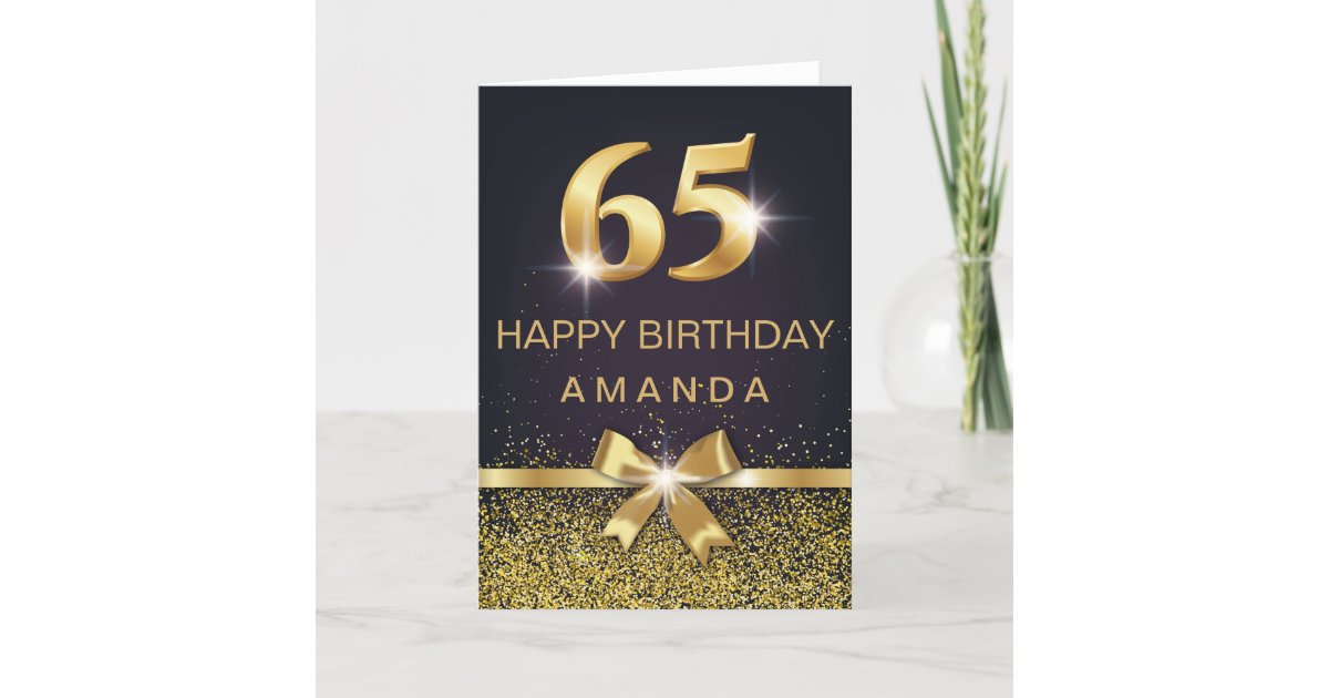 Personalized Elegant 65th Birthday Gold Glitter Card | Zazzle