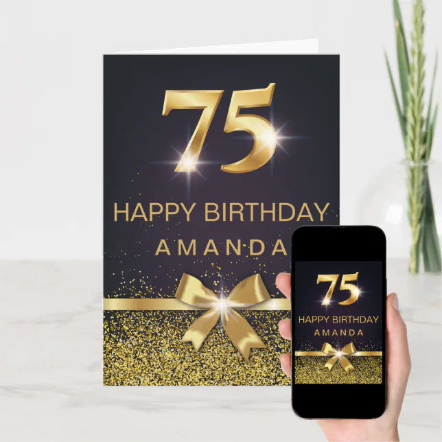 Personalized Elegant 75th Birthday Gold Glitter Card | Zazzle