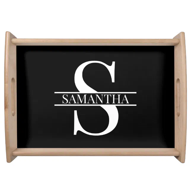 Personalized Elegant Black and White Monogram Name Serving Tray | Zazzle