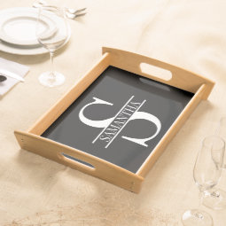 Personalized Elegant Black and White Monogram Name Serving Tray | Zazzle
