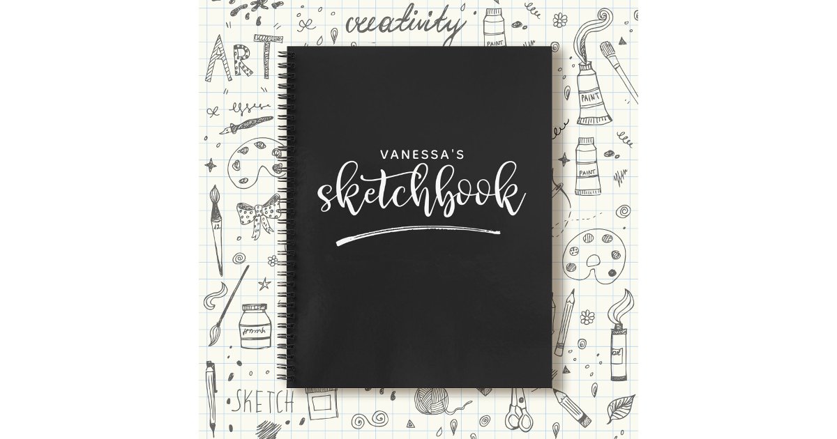 Personalized Elegant Black White Sketchbook Notebook | Zazzle