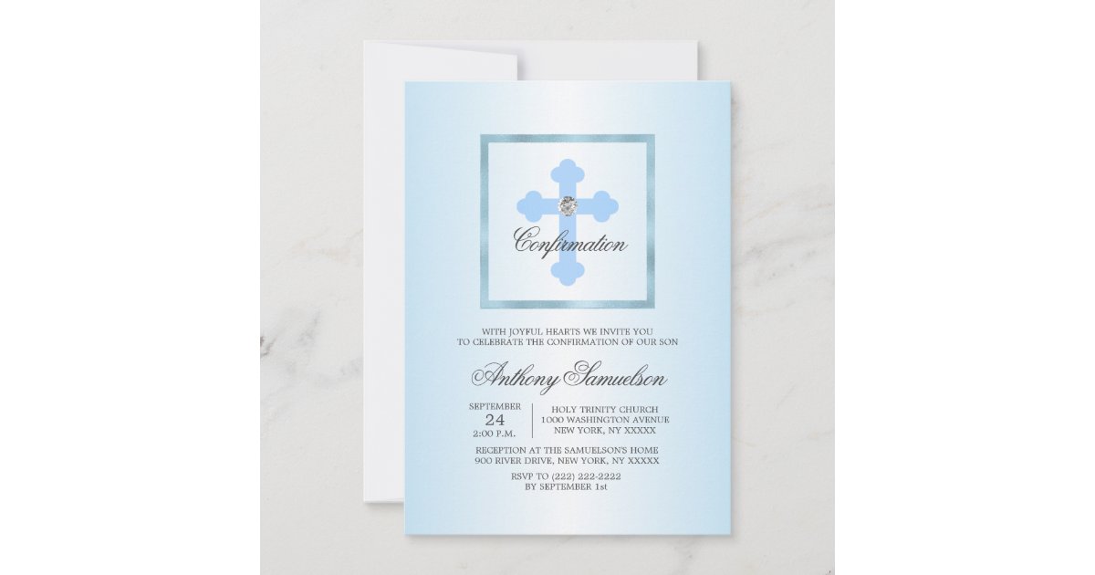 Personalized Elegant Blue Cross Confirmation BOY Invitation | Zazzle