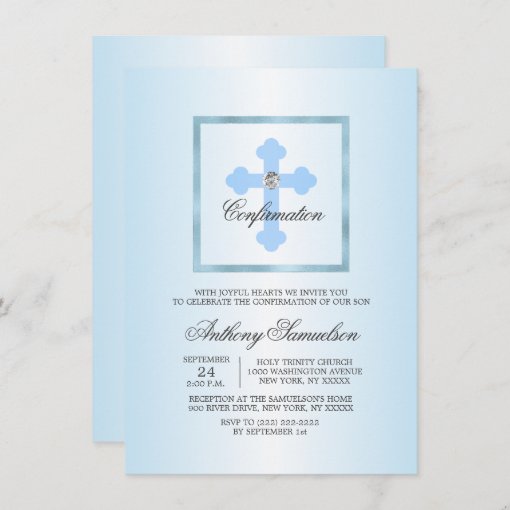 Personalized Elegant Blue Cross Confirmation BOY Invitation | Zazzle