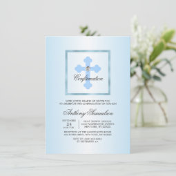 Personalized Elegant Blue Cross Confirmation BOY Invitation | Zazzle