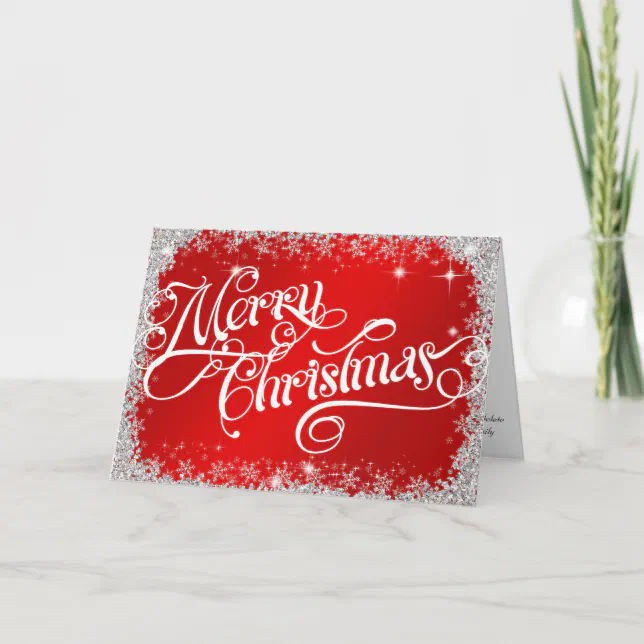 PERSONALIZED Elegant Brilliant Red Merry Christmas Holiday Card | Zazzle