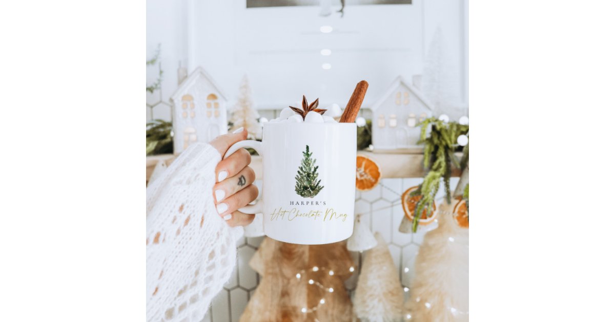 Personalized Elegant Christmas Tree Hot Cocoa Mug | Zazzle