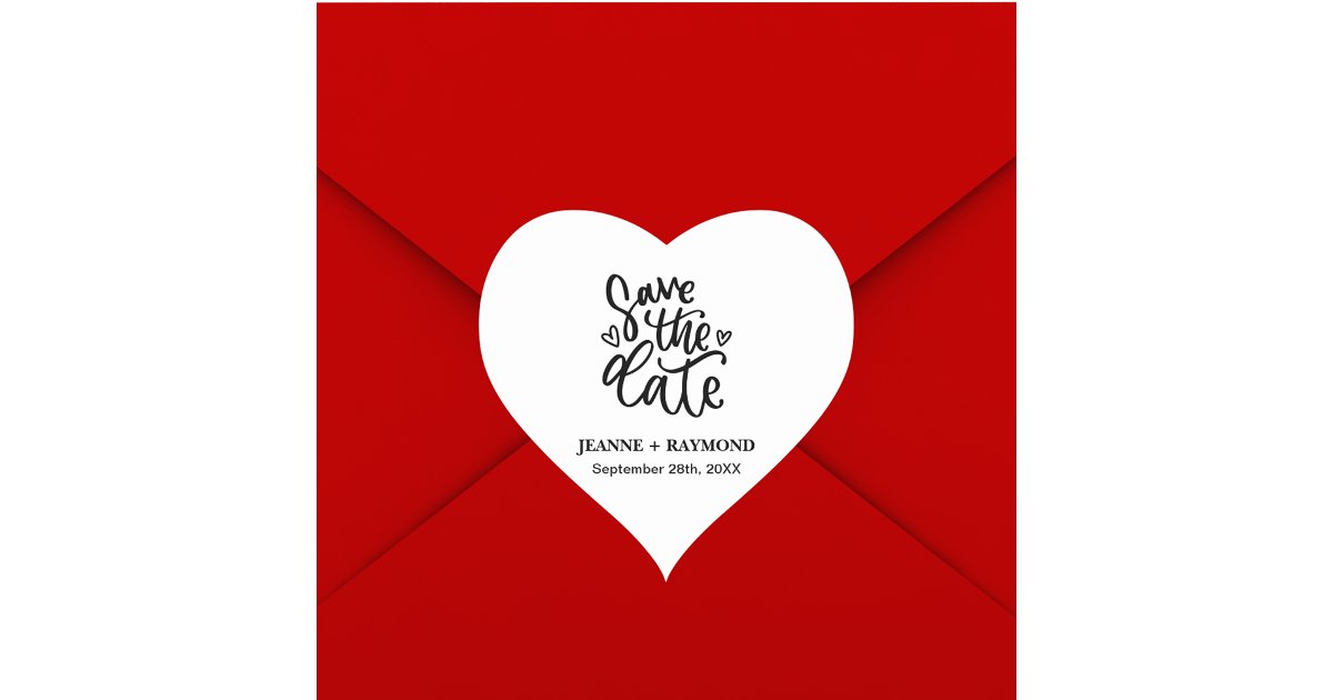 Personalized Elegant Clean Wedding Save the date Heart Sticker | Zazzle