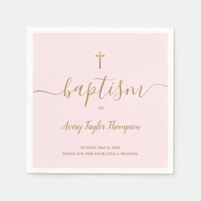 Personalized Elegant faux Gold Cross pink baptism Napkins | Zazzle