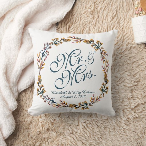 Personalized Elegant Floral Wedding Pillow | Zazzle