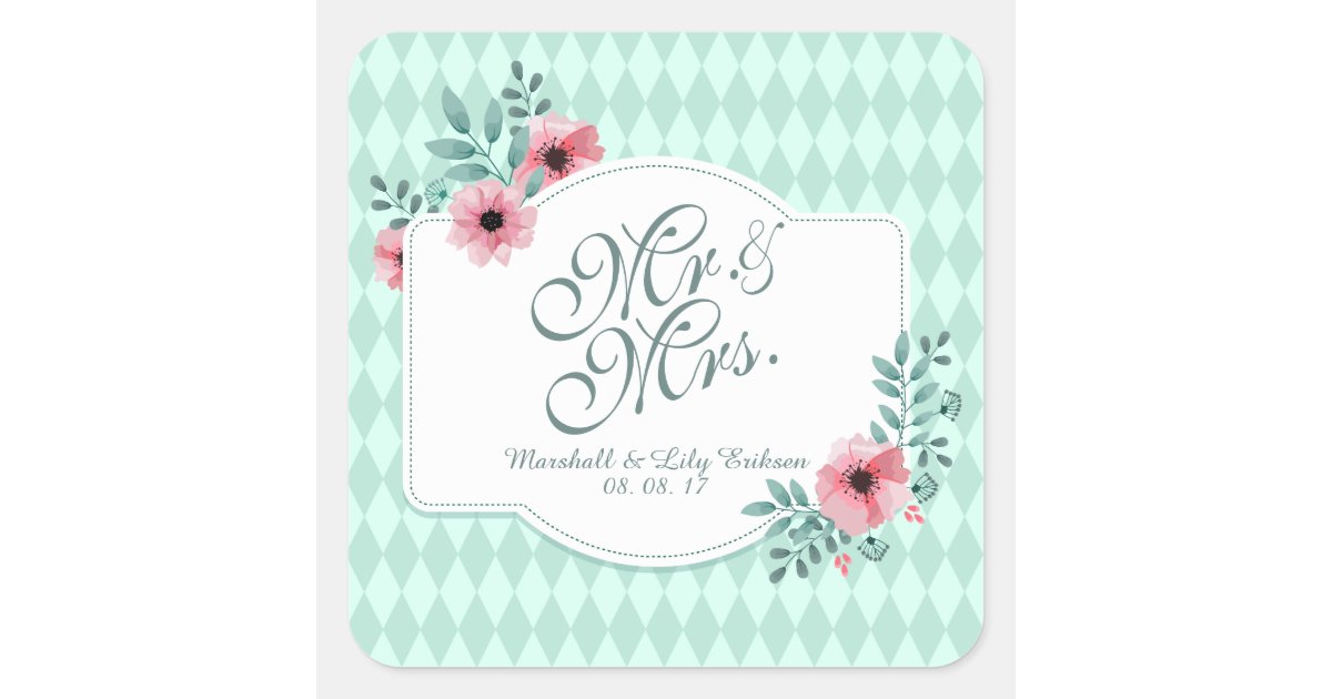 Personalized Elegant Floral Wedding Sticker | Zazzle