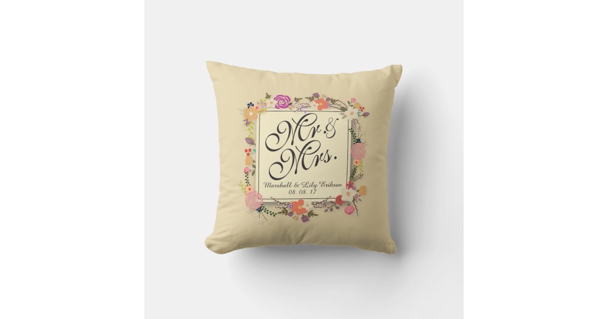 Personalized Elegant Floral Wedding Throw Pillow | Zazzle