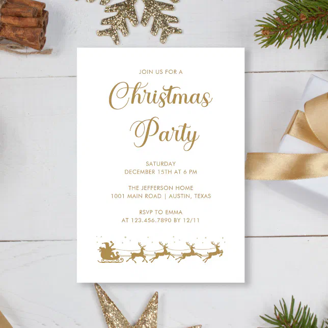 Personalized Elegant Gold White Christmas Party Invitation | Zazzle