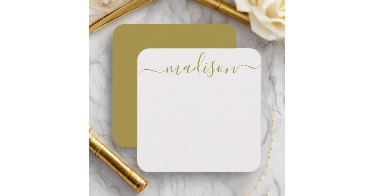 Personalized Elegant Name Gold Calligraphy Note Card | Zazzle