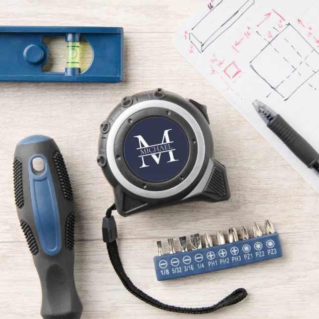 Personalized Elegant Navy Blue Monogram and Name Tape Measure | Zazzle