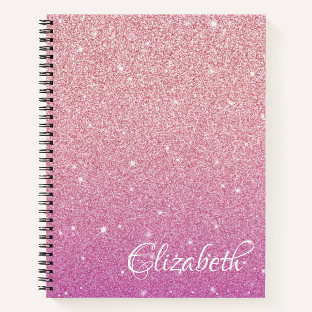 Personalized Elegant Pink Ombre Glitter Notebook | Zazzle