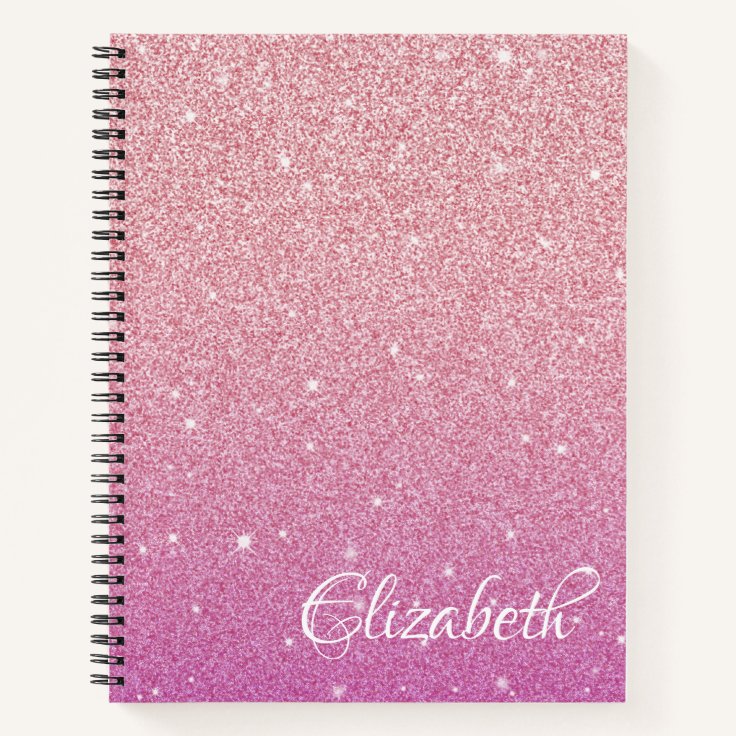 Personalized Elegant Pink Ombre Glitter Notebook | Zazzle