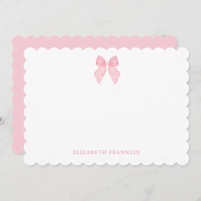 Personalized Elegant Pink Watercolor Bow Note Card | Zazzle