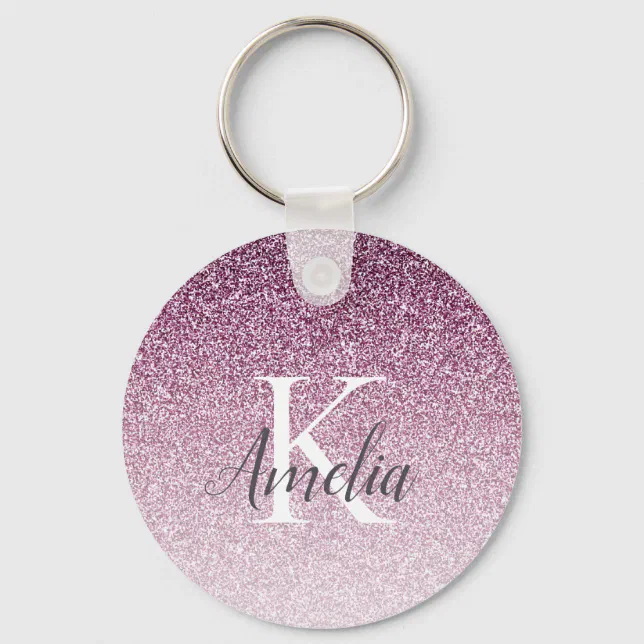 Personalized Elegant Purple Glitter Monogram Name Keychain | Zazzle