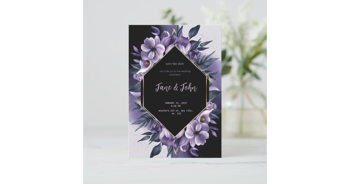 [Personalized] Elegant Purple Wedding Invitation | Zazzle