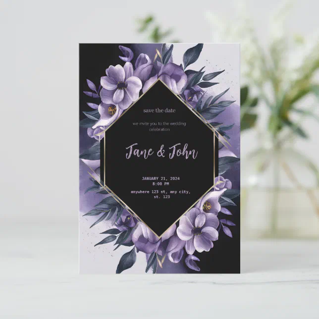 [Personalized] Elegant Purple Wedding Invitation | Zazzle