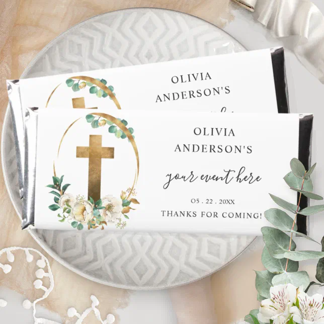 Personalized, Elegant Religious Event Chocolate Hershey Bar Favors | Zazzle