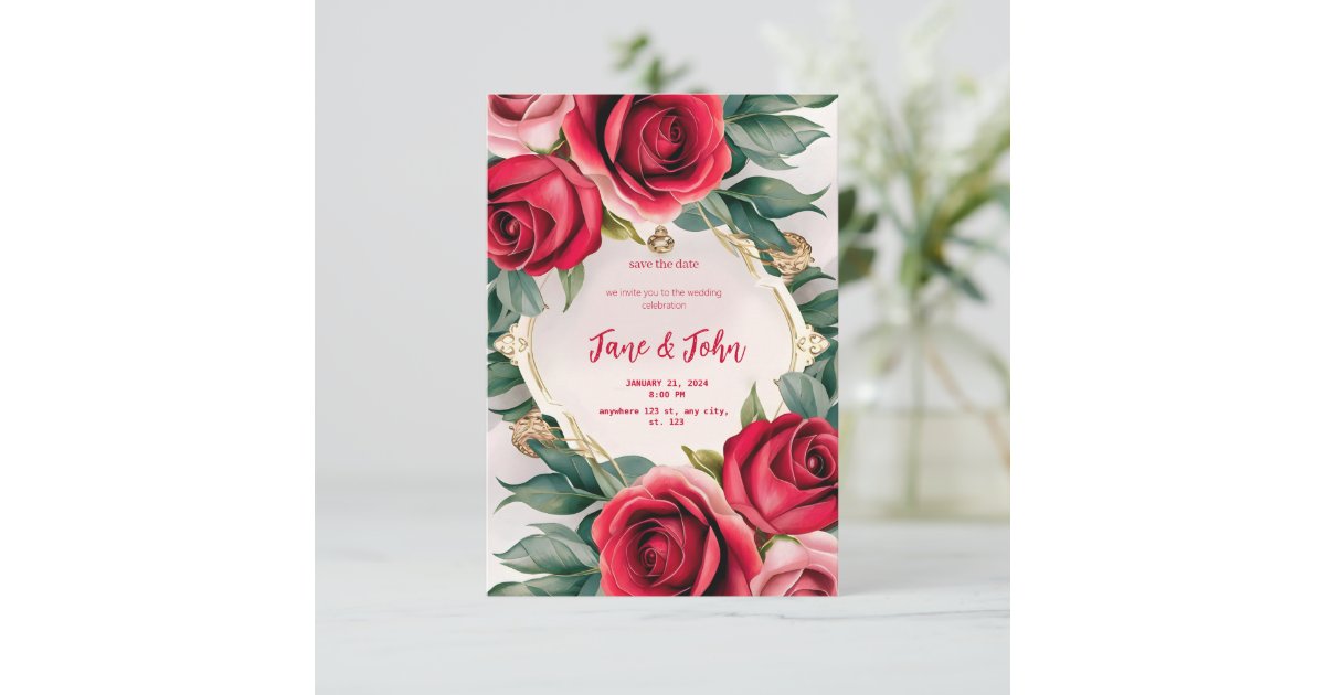 [Personalized] Elegant Rose Wedding Invitation | Zazzle