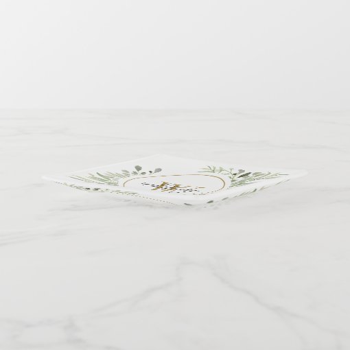 Personalized Elegant Script Name Greenery Monogram Trinket Tray | Zazzle