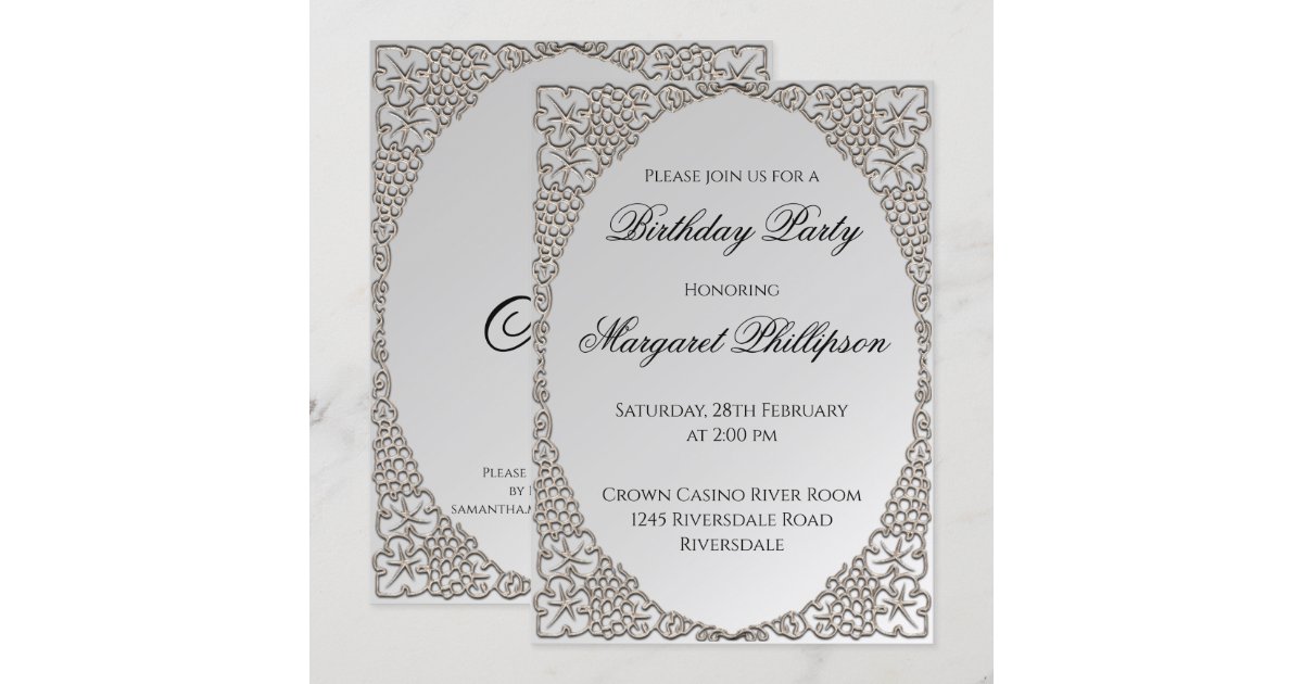 Personalized Elegant Silver Decorative Birthday Invitation | Zazzle