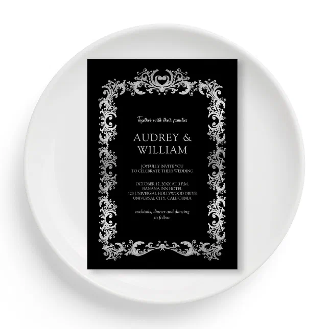 Personalized Elegant Silver Floral Wedding Invitation | Zazzle