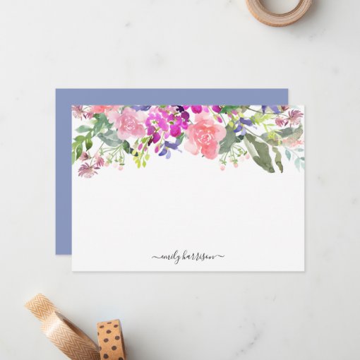 Personalized Elegant Watercolor Floral Note Card | Zazzle