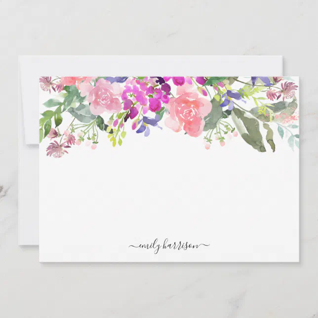 Personalized Elegant Watercolor Floral Note Card | Zazzle