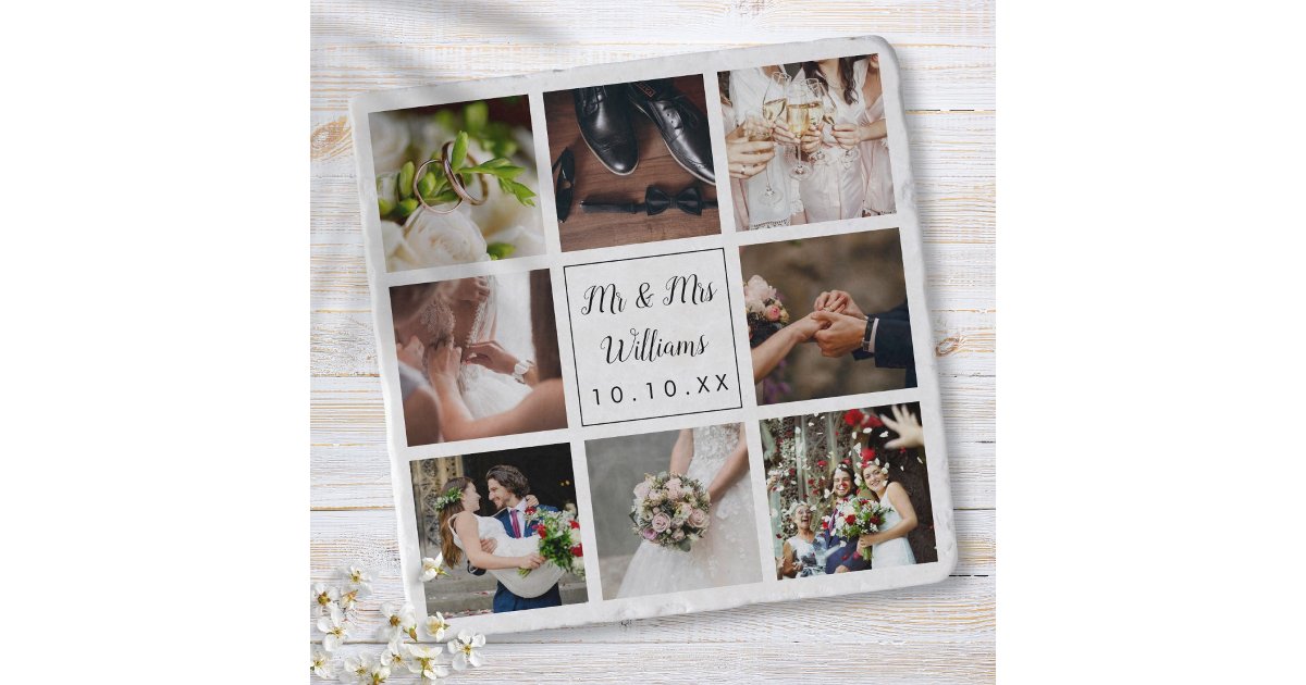 Personalized Elegant Wedding Day Photo Collage Trivet | Zazzle