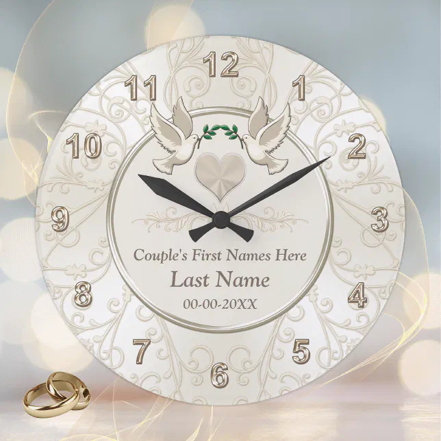 Personalized Elegant Wedding Gifts for Couples Large Clock | Zazzle