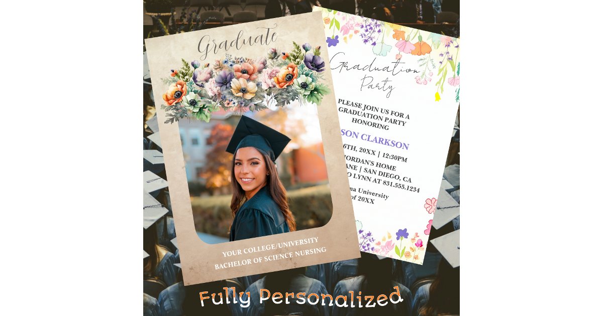 Personalized Elegant Wildflower Graduation Party Invitation | Zazzle