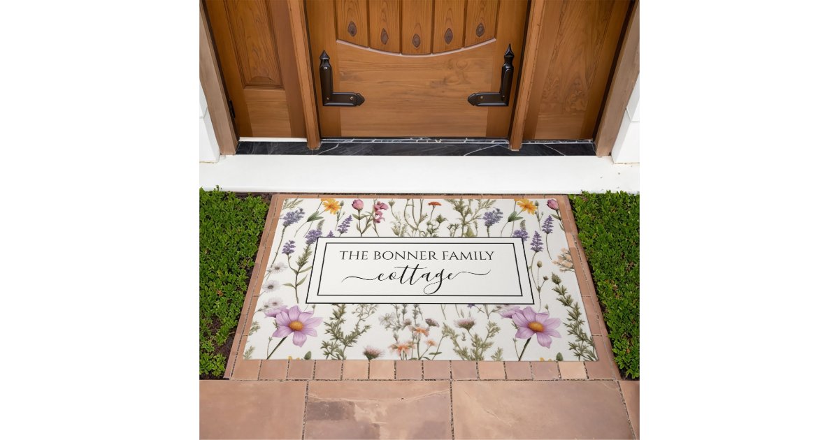 Personalized Elegant Wildflowers Cottage Door Mat | Zazzle
