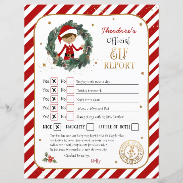 Personalized Elf Report Card | Zazzle