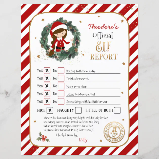 Personalized Elf Report Card | Zazzle
