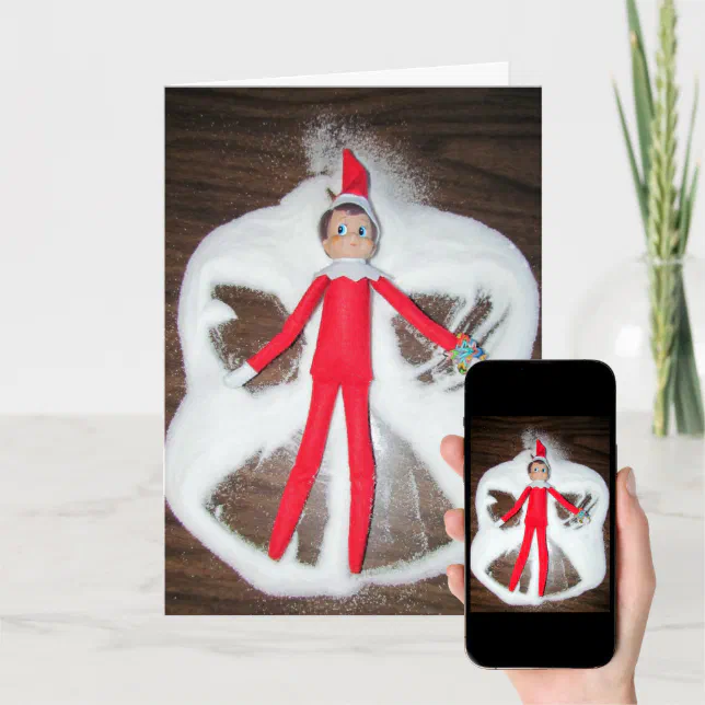 Personalized Elf Snow Angel Christmas Card | Zazzle