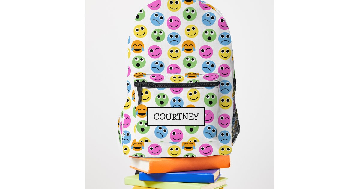 Personalized Emojis Faces Colorful Patterned Printed Backpack | Zazzle