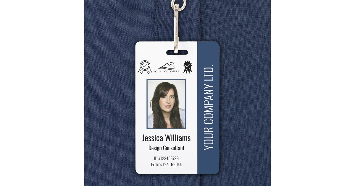 Personalized Employee Photo Certification Blue ID Badge | Zazzle